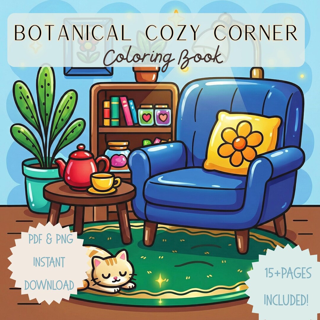 Cozy Corners Botanical Coloring Book | Printable Room Scenes | Cozy ...