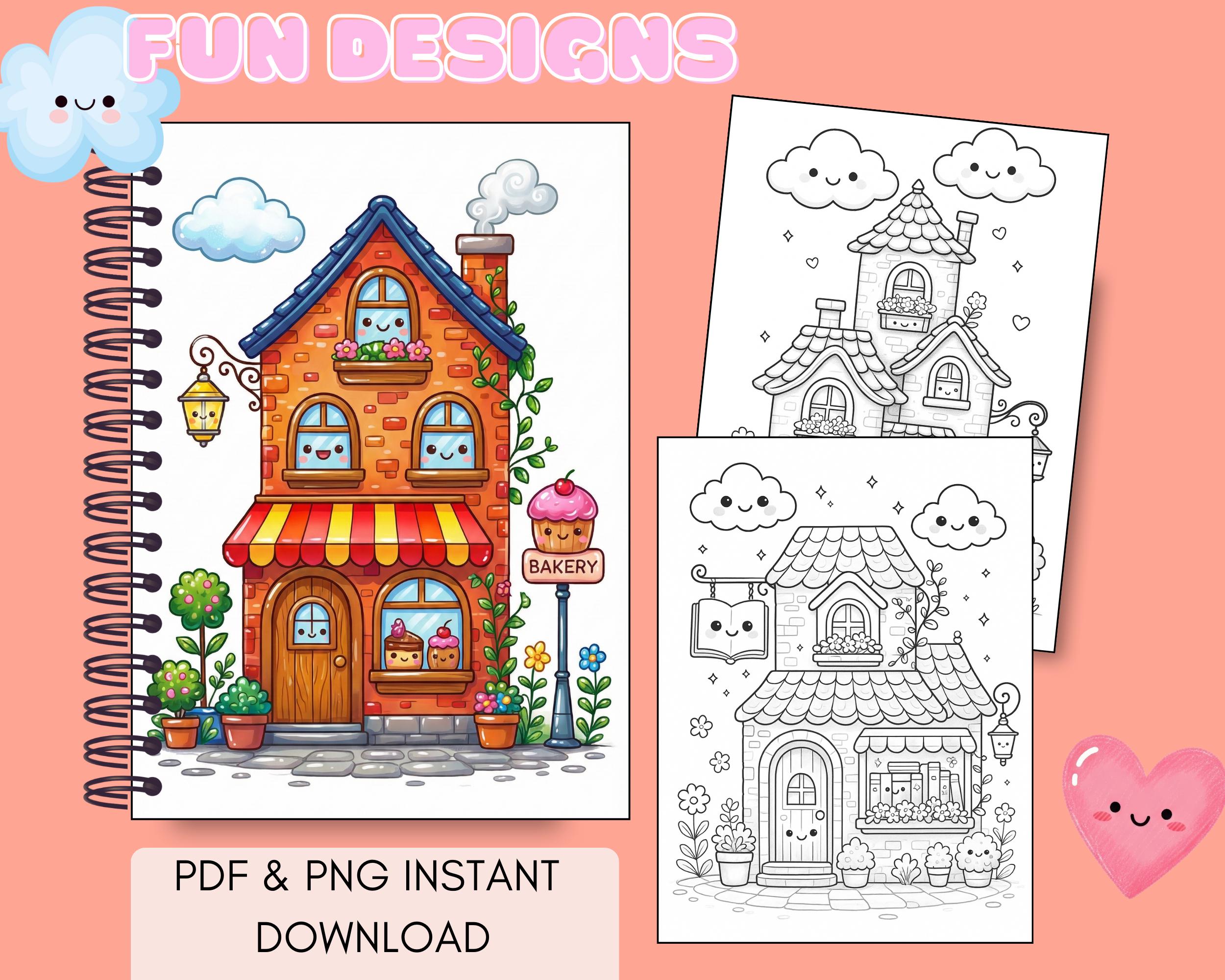Kawaii Whimsical Houses Coloring Book for Adults and Teens | 20 Pages ...