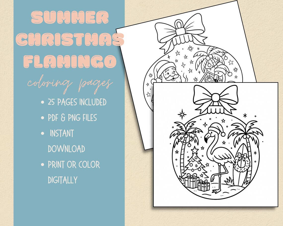 Summer Christmas Flamingo Coloring Book – Tropical Holiday Pages | 25 ...