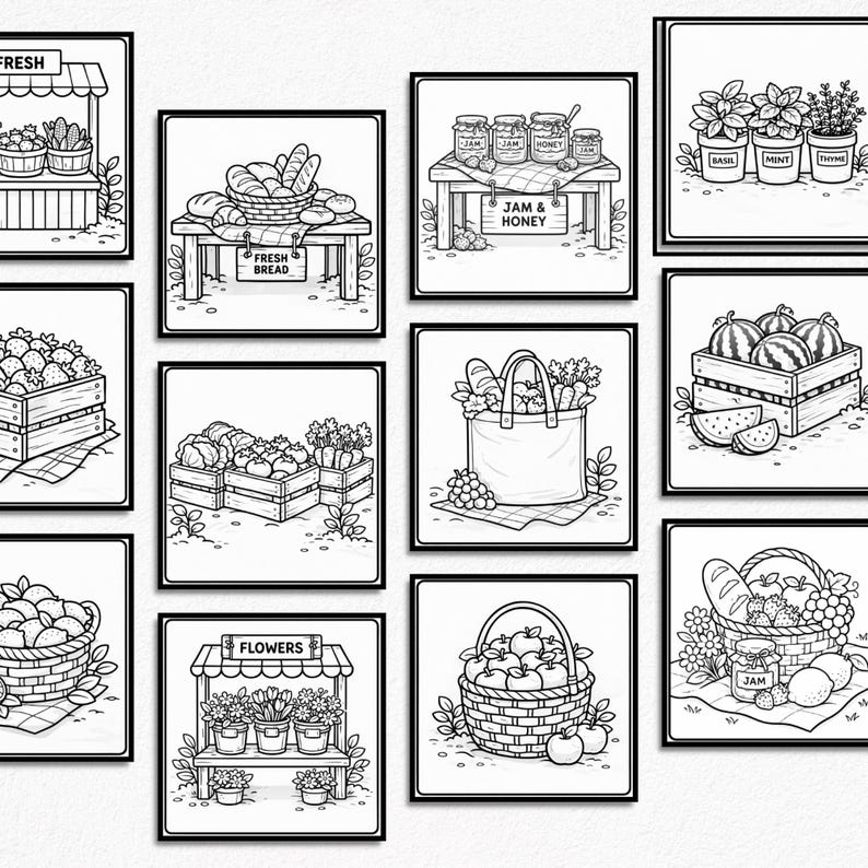 Farmers Market Coloring Book, Easy Coloring Pages for Adults, Bold ...