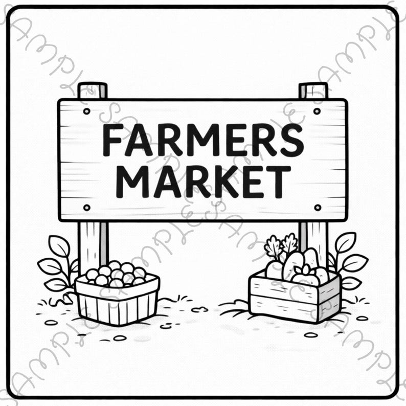 Farmers Market Coloring Book, Easy Coloring Pages for Adults, Bold ...
