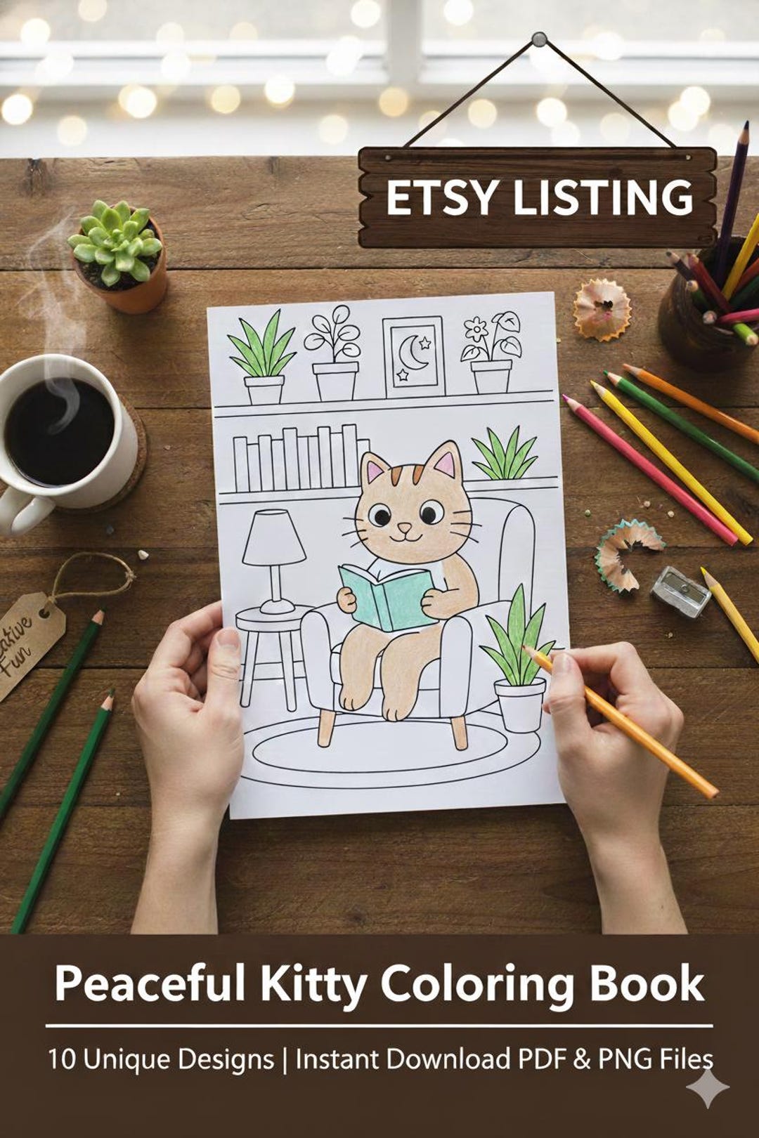 Peaceful Kitty Coloring Book | Cat Lover Instant Download PDF and PNG ...
