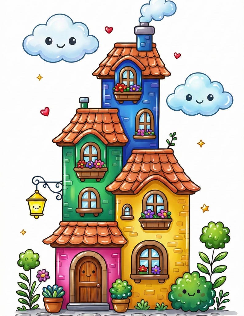 Kawaii Whimsical Houses Coloring Book for Adults and Teens | 20 Pages ...