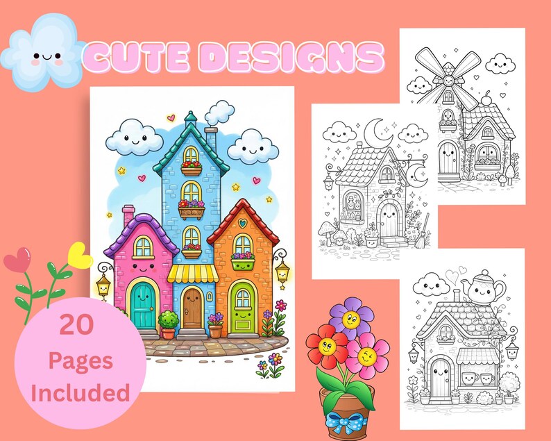 Kawaii Whimsical Houses Coloring Book for Adults and Teens | 20 Pages ...