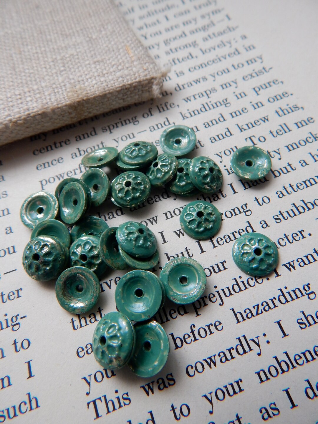 30 Green Patina Bead Caps, Spacer Shaped Beads, Green Beads, Quantity ...