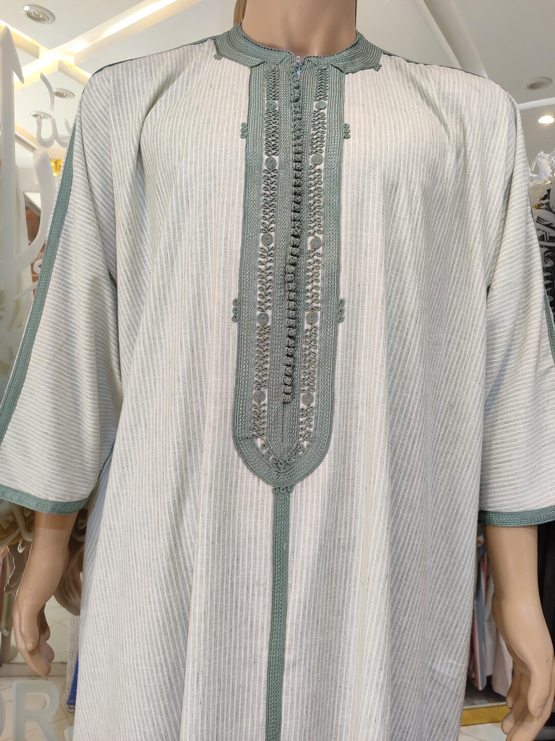 Embroidered White Moroccan Djellaba: Men's Islamic Kaftan - Etsy