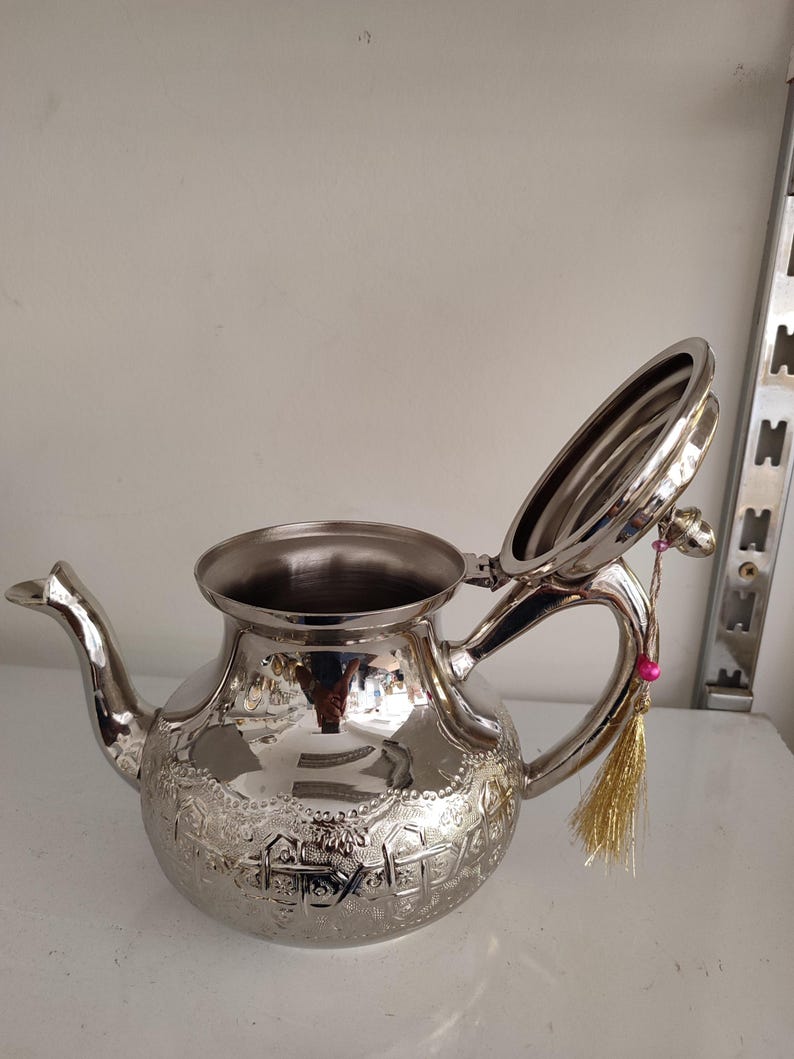Handcrafted Silver Moroccan Teapot: Authentic Fez Artistry, Brass ...