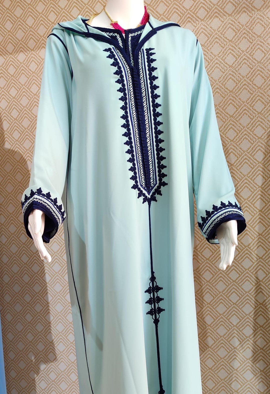 Custom Made Sky Blue Moroccan Jellaba | Handmade Djellaba Navy ...