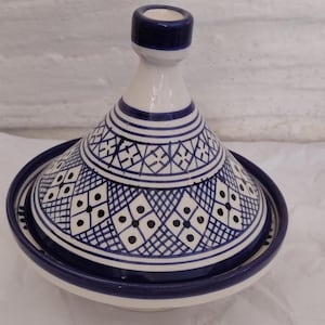 Blue White Moroccan Ceramic Tagine Handmade Serving Dish Traditional ...