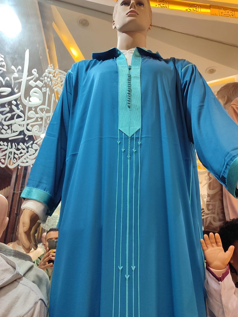 Moroccan Djellaba Men Blue | Traditional Kaftan Robe Eid 2026 | Ramadan ...