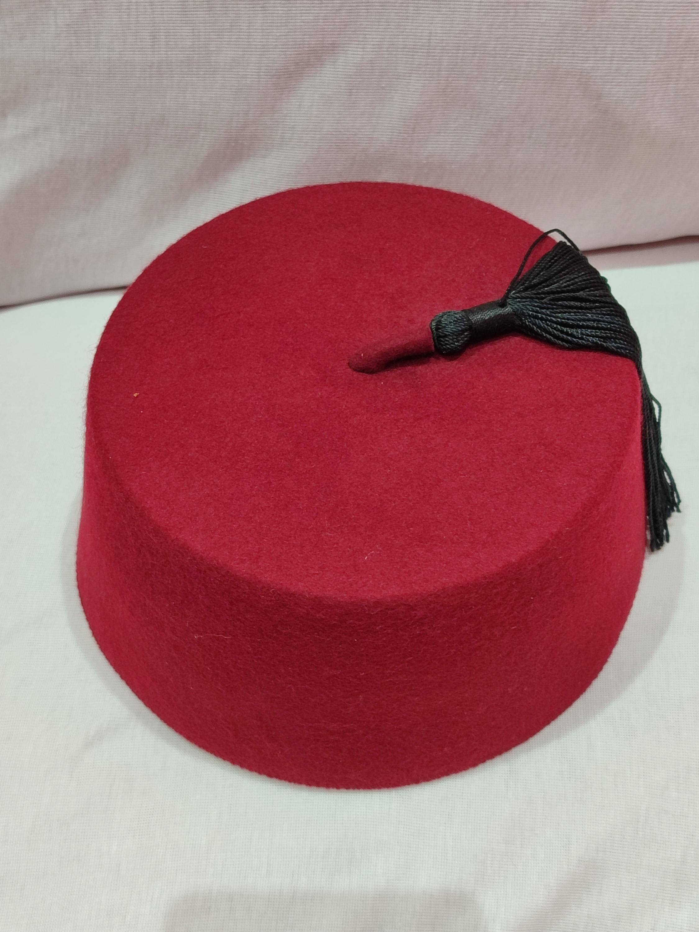 Royal Red Moroccan Fez Hasira | Handcrafted Luxury Tarboush Black Silk ...