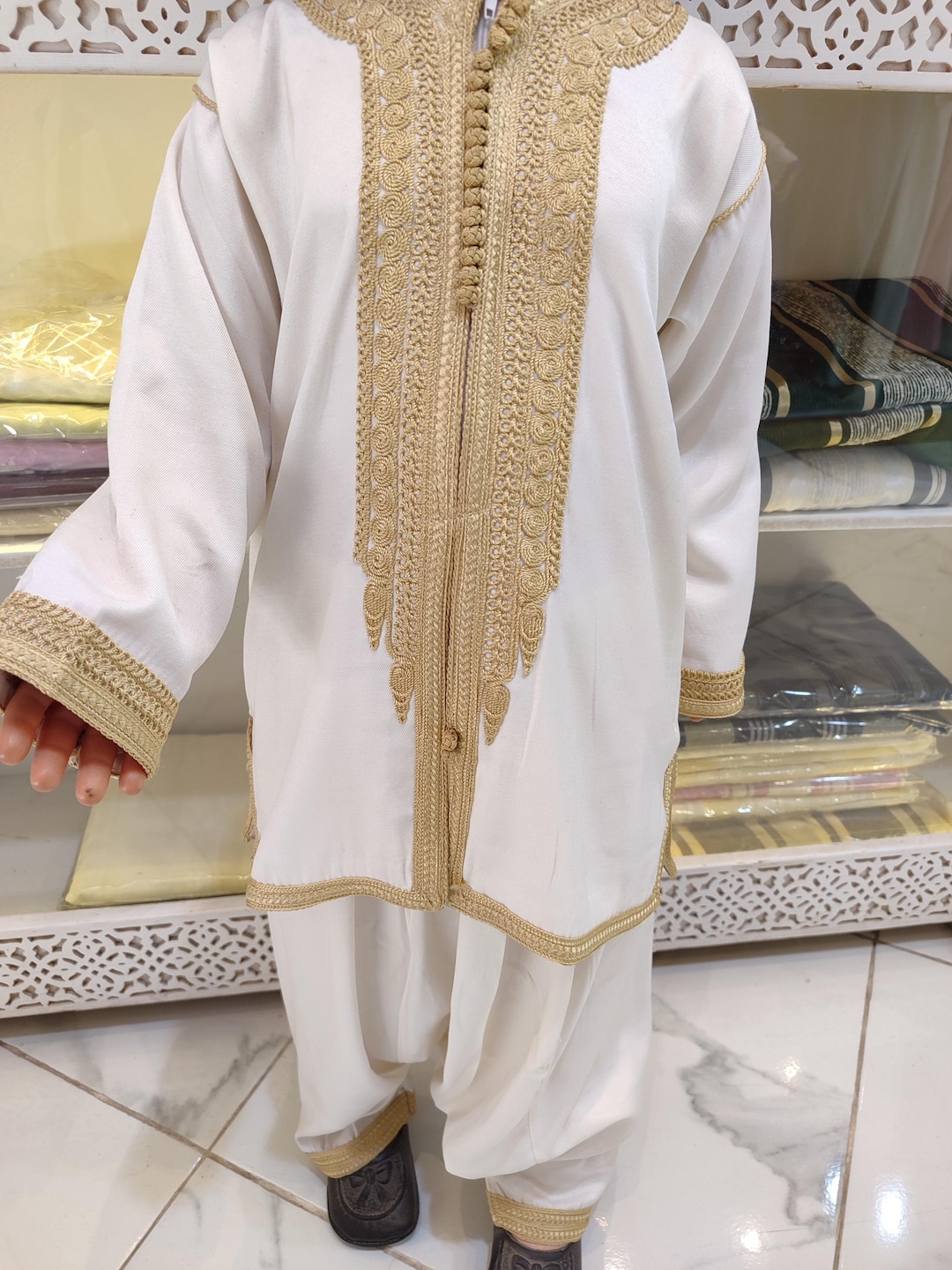 Boys White & Gold Moroccan Jabador: Luxury Eid Outfit, Kids Kaftan - Etsy