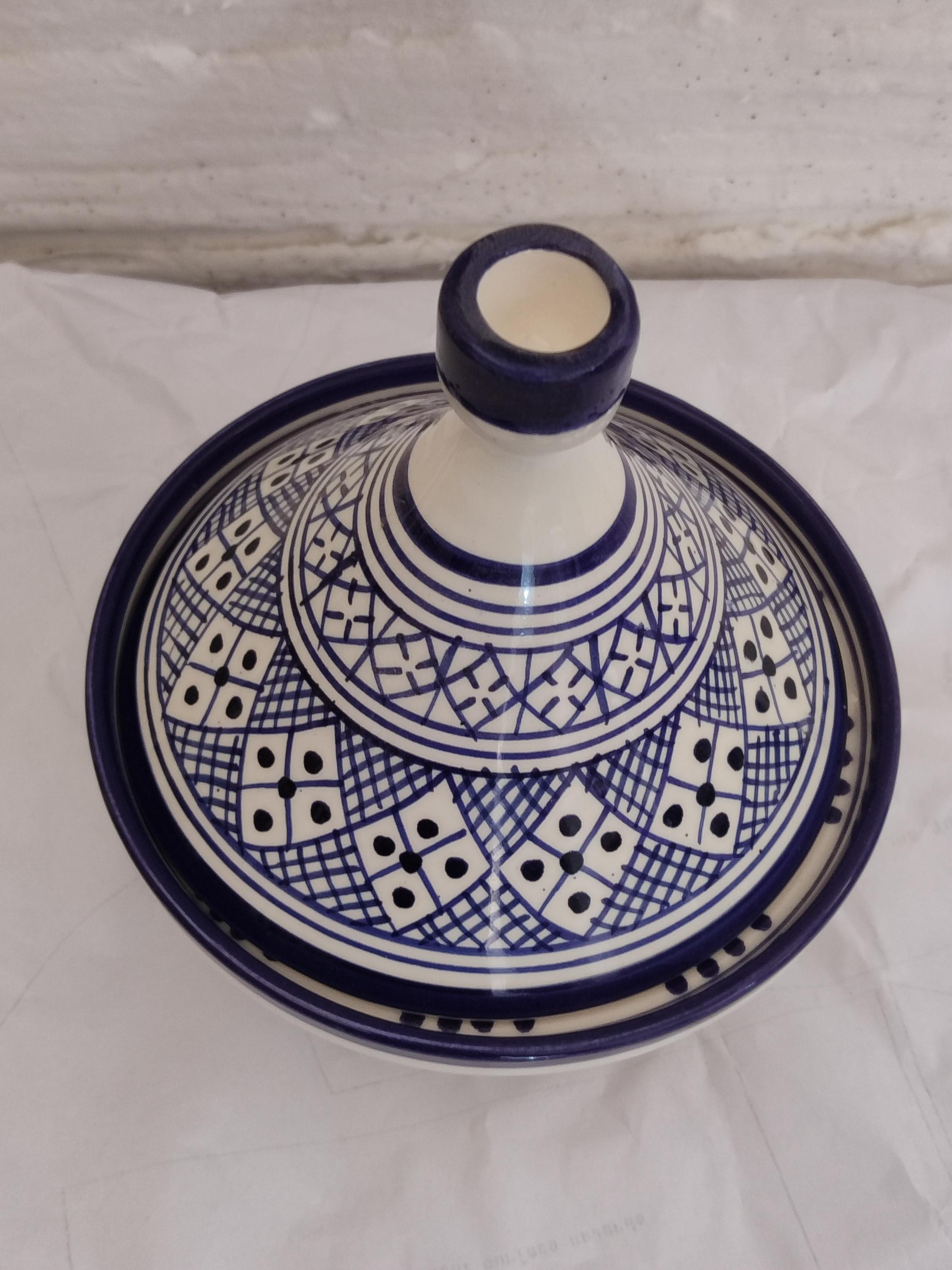 Blue White Moroccan Ceramic Tagine Handmade Serving Dish Traditional ...