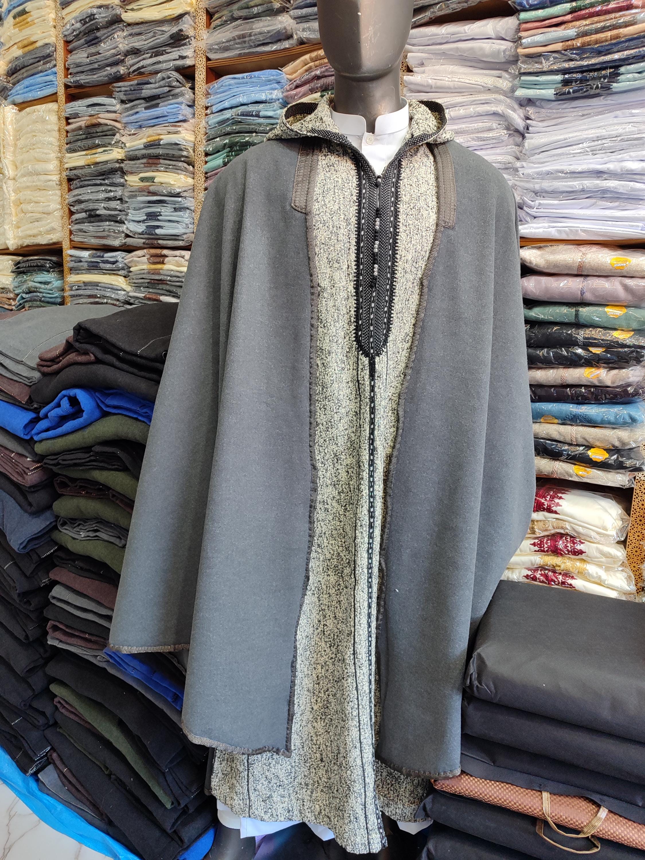 Gray Moroccan Winter Djellaba With Selham | Hooded Thobe Set | Warm ...