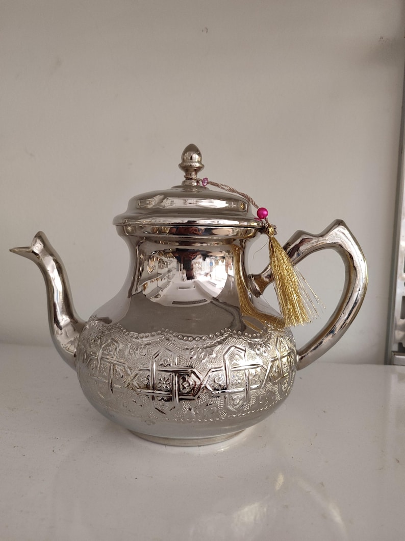 Handcrafted Silver Moroccan Teapot: Authentic Fez Artistry, Brass ...