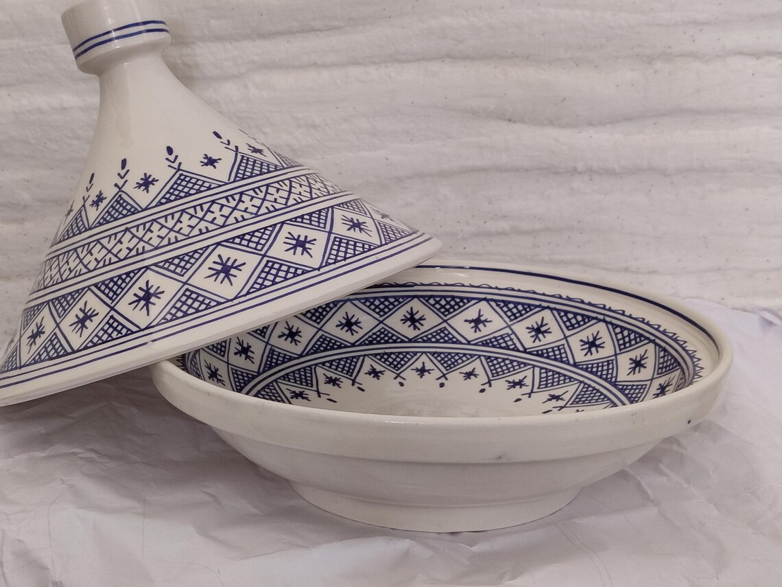 Moroccan Ceramic Tagine Blue White, Unique Tajine, Berber Tagine ...