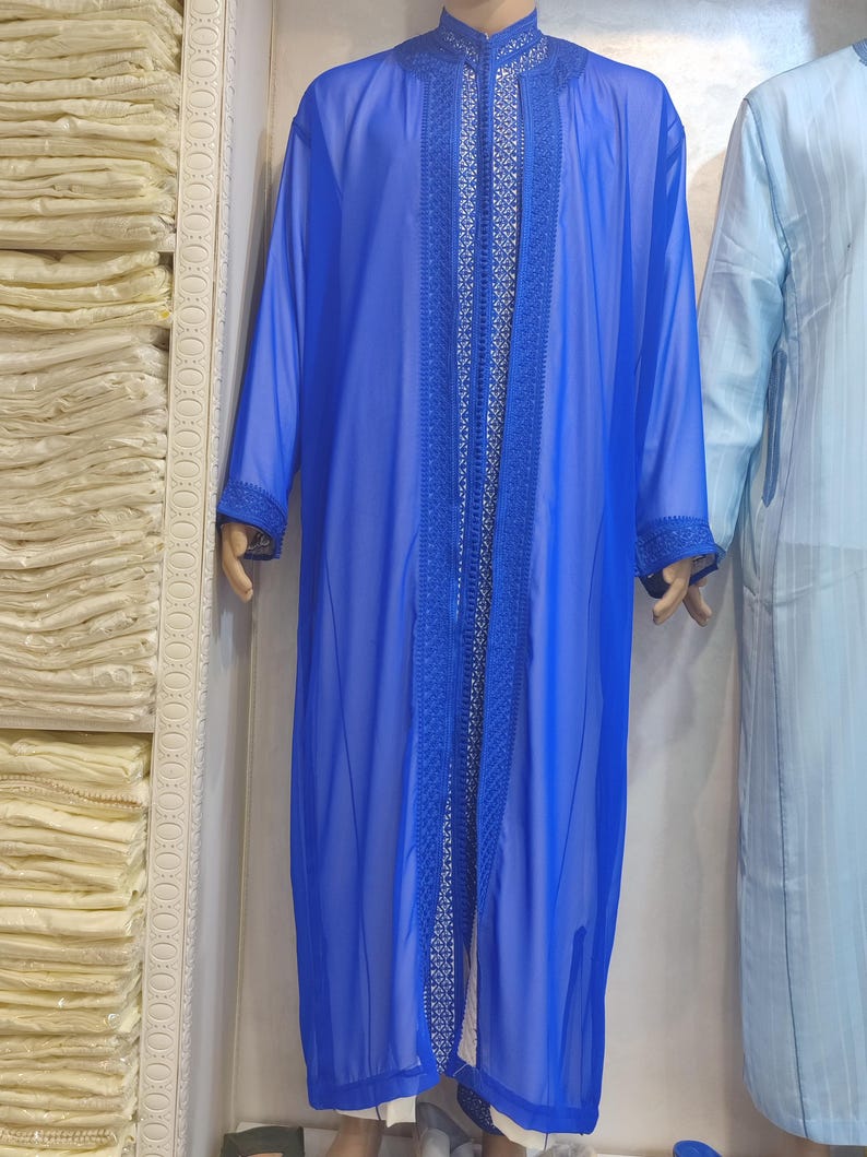 Moroccan Thobe Men 2 Piece Set | Royal Blue Embroidered Jabador ...