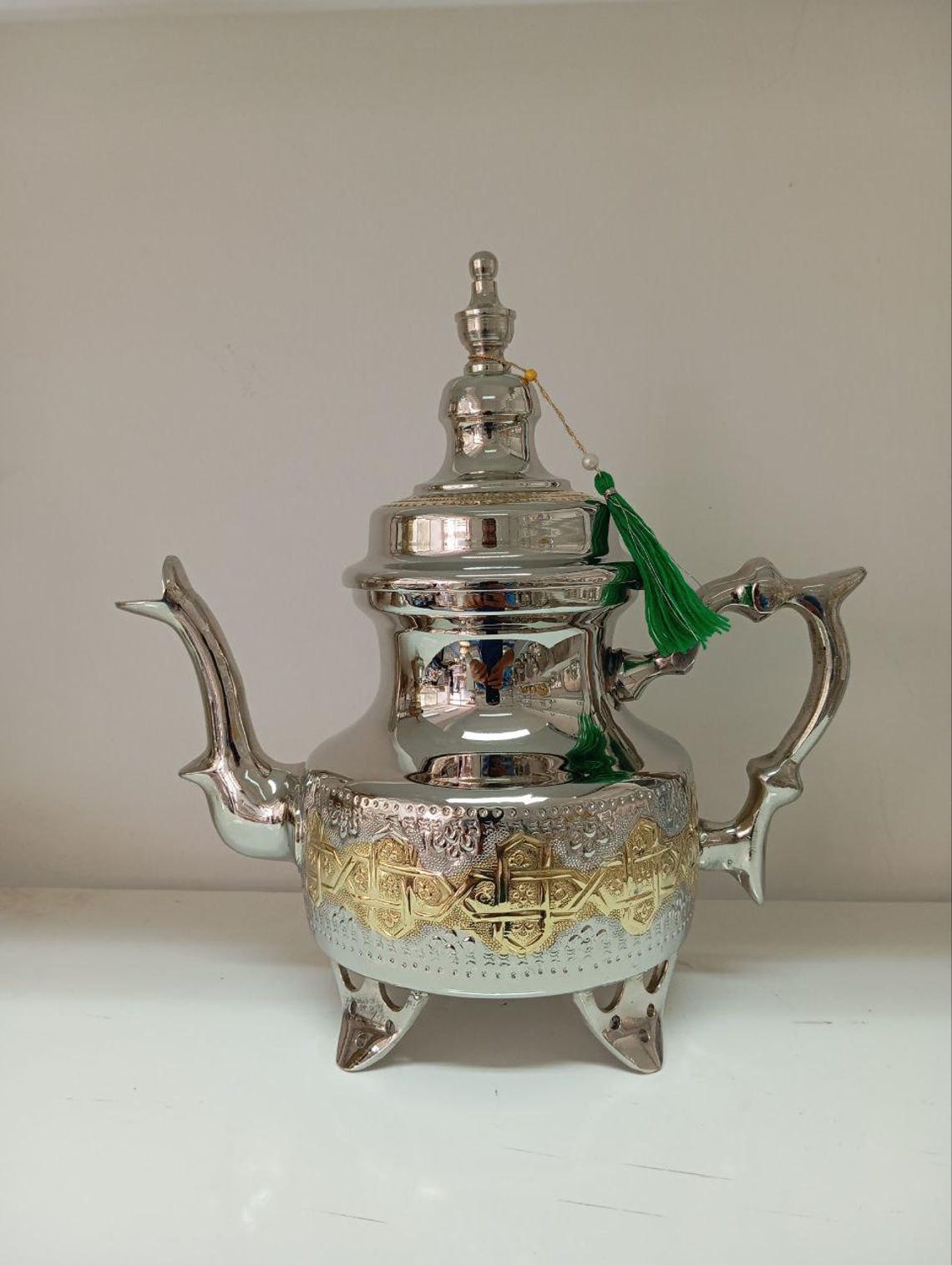 Handmade Moroccan Brass Teapot, Vintage Moroccan Teapot, Antique Silver ...