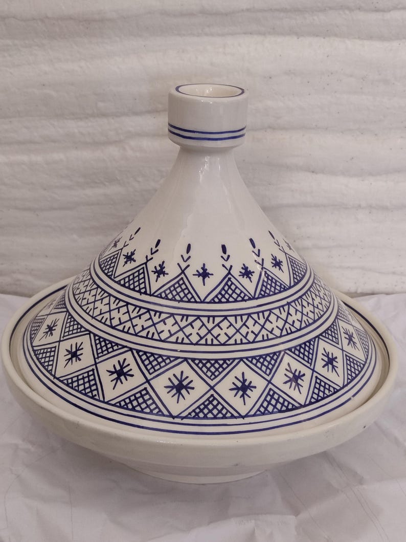 Moroccan Ceramic Tagine Blue White, Unique Tajine, Berber Tagine ...