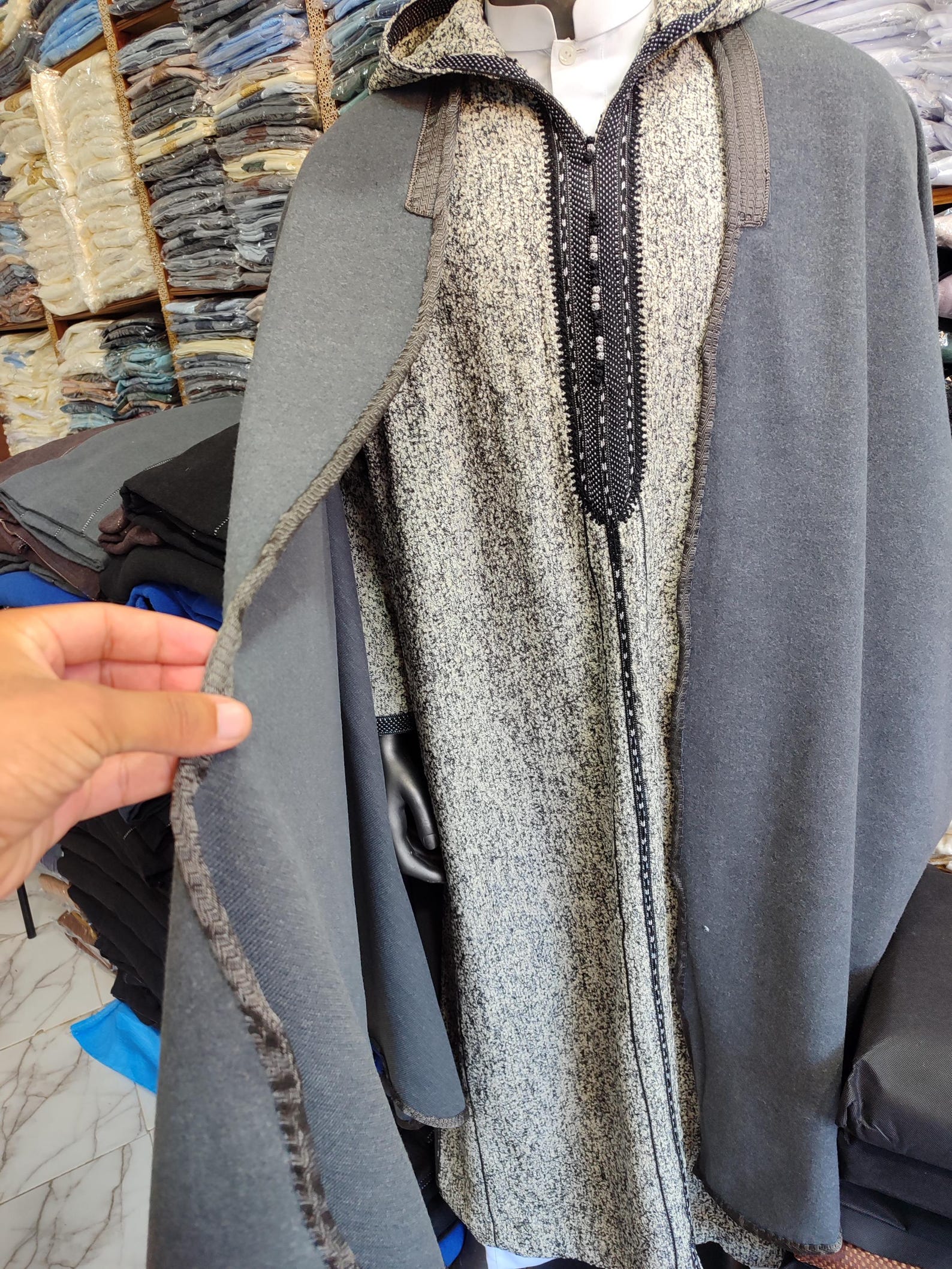 Gray Moroccan Winter Djellaba With Selham | Hooded Thobe Set | Warm ...