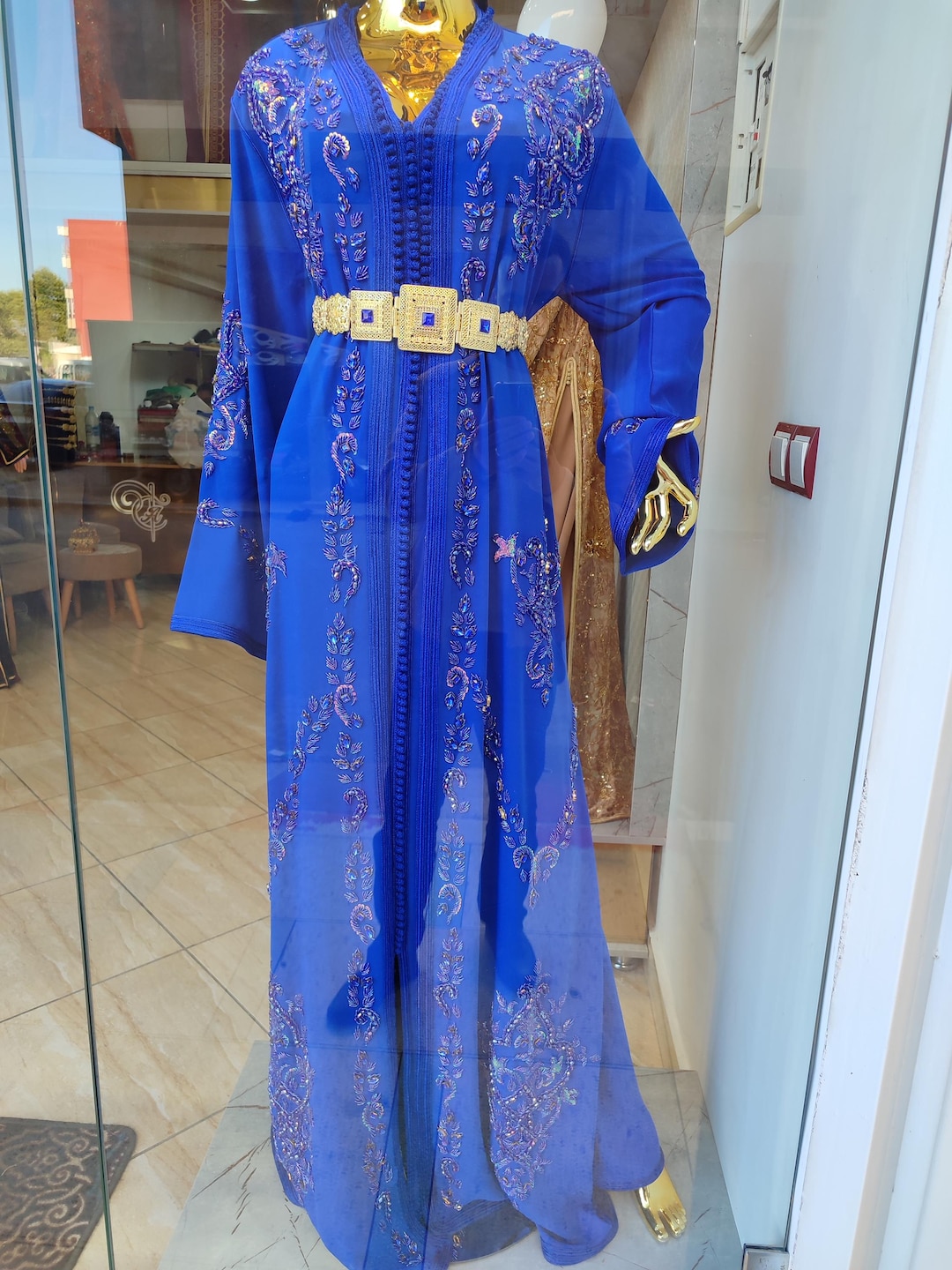 Royal Blue Moroccan Takchita Dress: Gold Embroidered Wedding Kaftan - Etsy