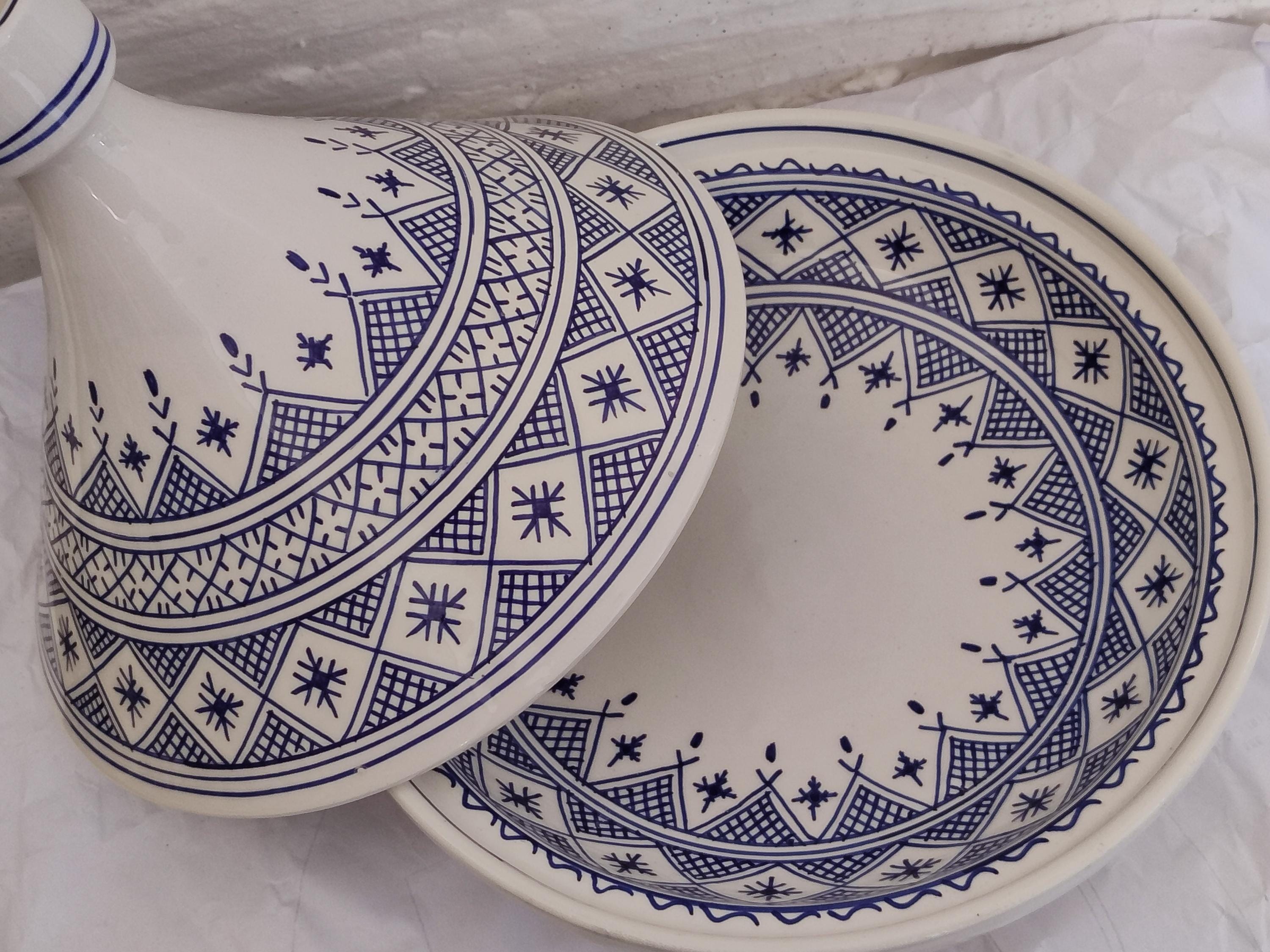 Moroccan Ceramic Tagine Blue White, Unique Tajine, Berber Tagine ...