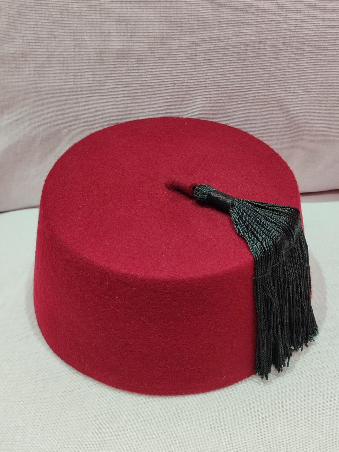 Royal Red Moroccan Fez Hasira | Handcrafted Luxury Tarboush Black Silk ...