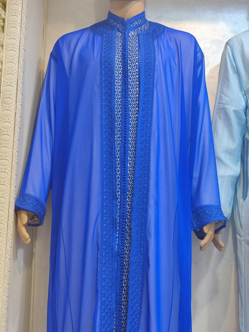 Moroccan Thobe Men 2 Piece Set | Royal Blue Embroidered Jabador ...
