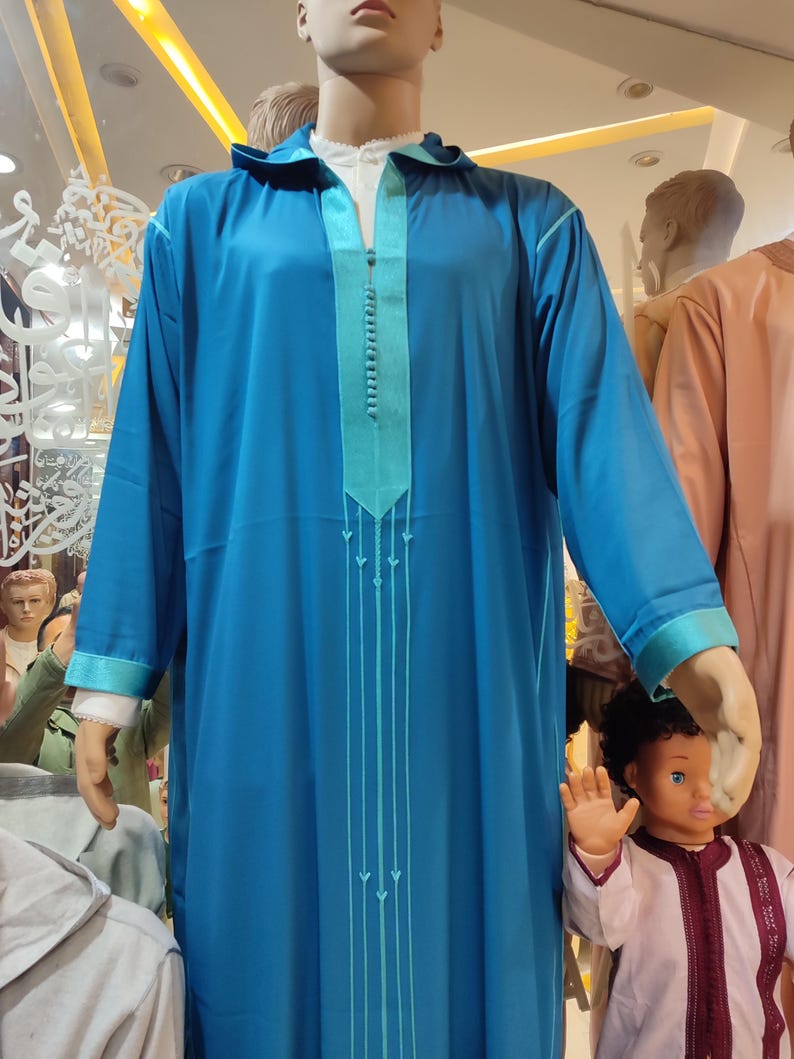 Moroccan Djellaba Men Blue | Traditional Kaftan Robe Eid 2026 | Ramadan ...