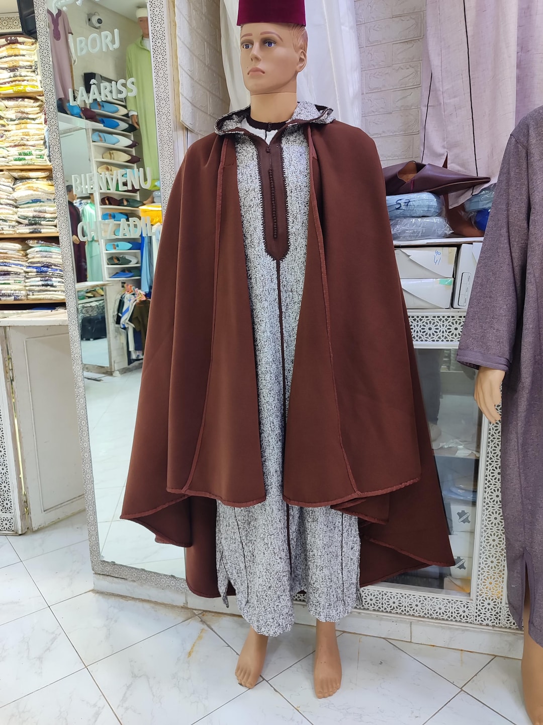 Moroccan Winter Djellaba With Selham | Handmade Hooded Thobe Set | Warm ...