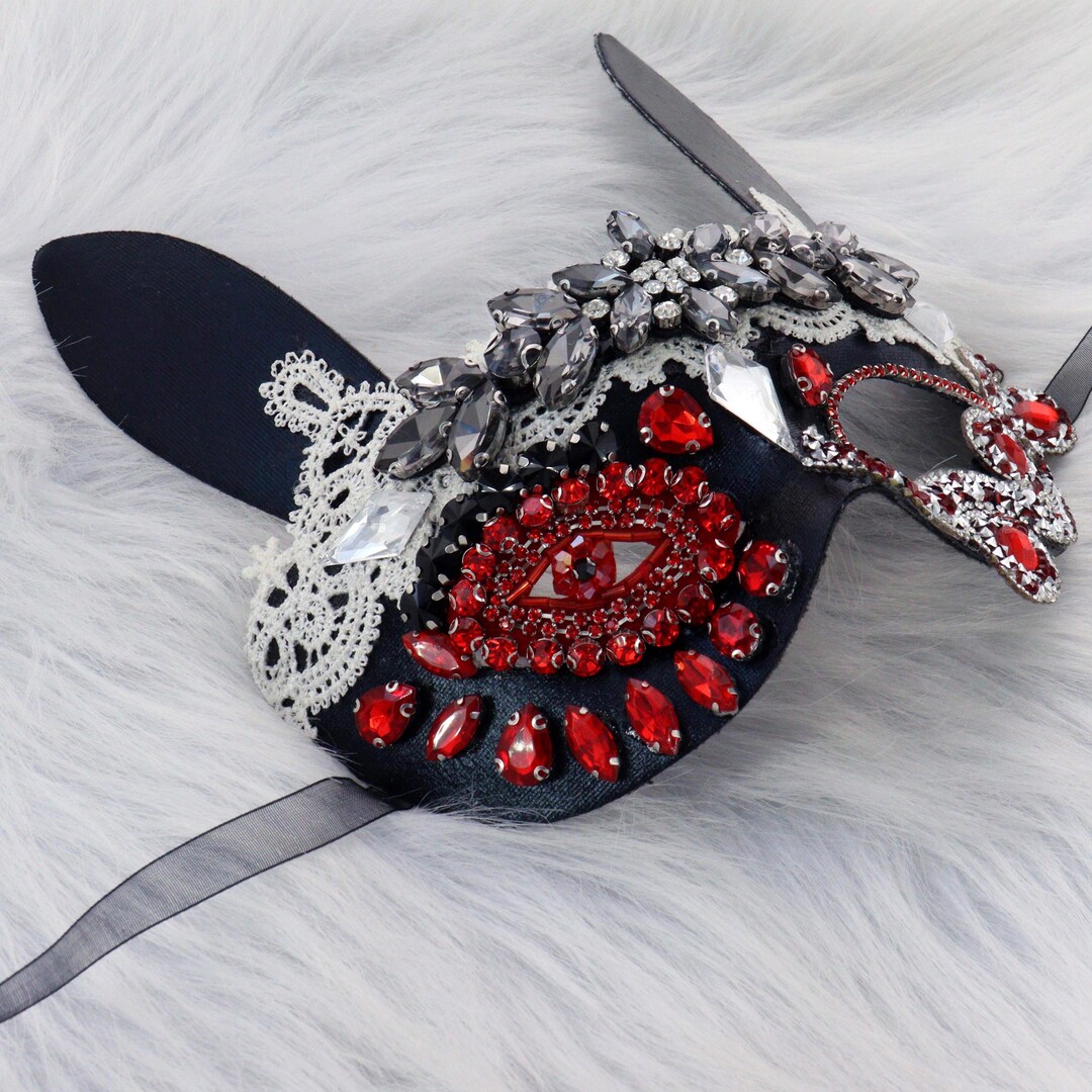 Rabbit Ear Ruby Masquerade Mask Halloween Mask Venetian Mask Mardi Gras ...