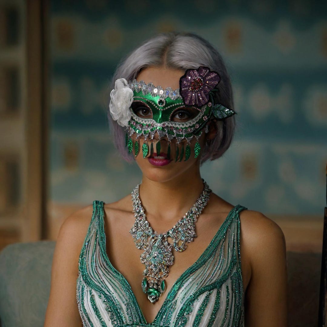 Green Leaf Fringe Mask Masquerade Mask for Women Vintage Mask Venice ...