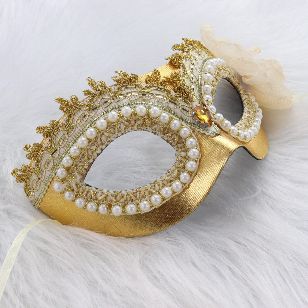 Champagne 3D Flower Masquerade Mask for Women Vintage Mask Venetian ...
