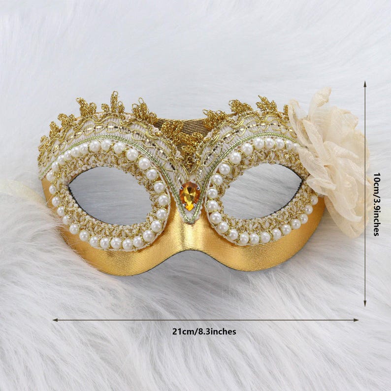 Champagne 3D Flower Masquerade Mask for Women Vintage Mask Venetian ...