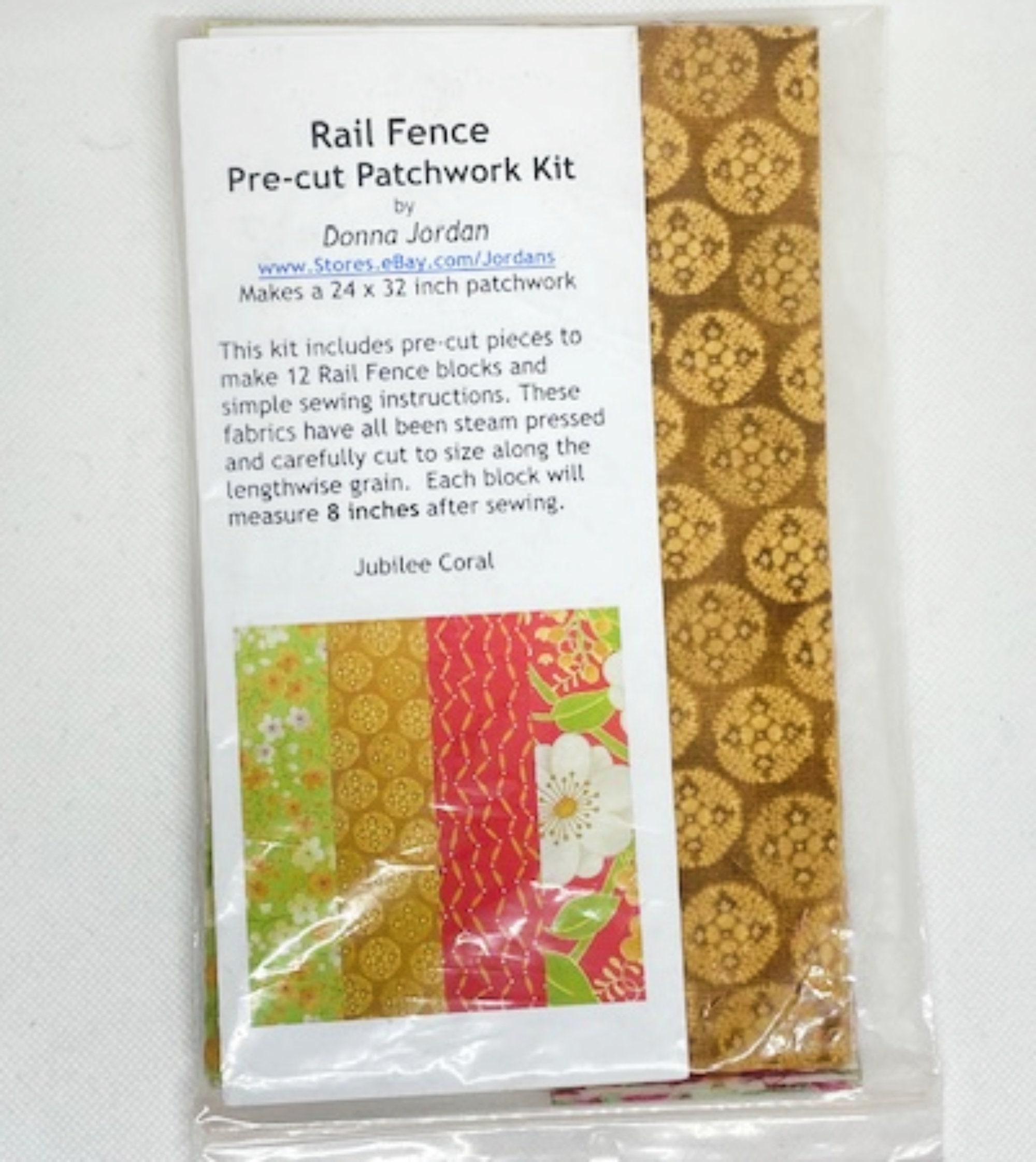 Rail Fence Pre-cut Patchwork KIT by Jordan Fabrics, Jubilee Coral, Pre-cut 100% Cotton Pcs ...