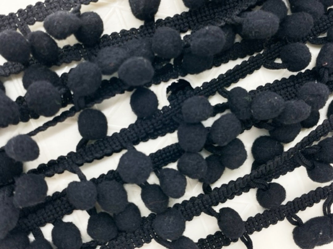 Pom Pom Fringe Trim Embellishment, 10mm Poms, Black, Sold by the Yard ...