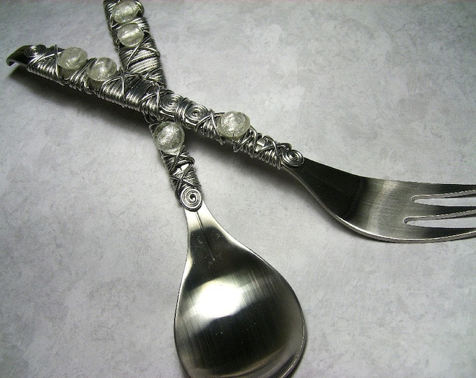 Wire Wrapped Serving Spoon and Fork Set, Clear Foil - Etsy