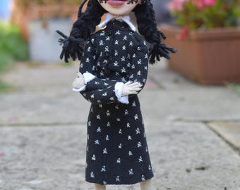Wednesday Addams, Addams Family, Merlina, Handmade Doll, Heirloom Cloth ...