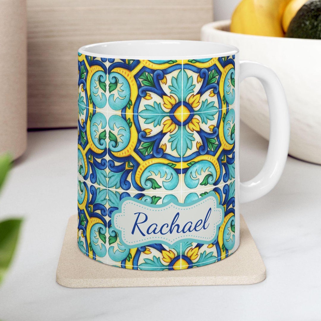 Personalized Ceramic Mug, Tile-inspired Design, Custom Coffee Cup, 11oz ...