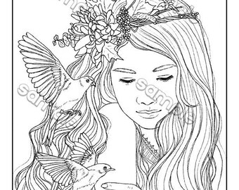 Elf woman warrior fantasy coloring page by Maria J. William | Etsy