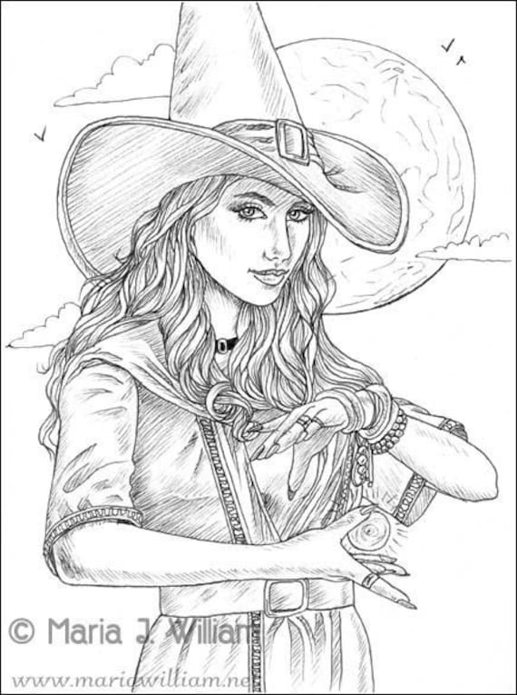 Witching Hour Original Ink Sketch Witch Casting a Spell | Etsy