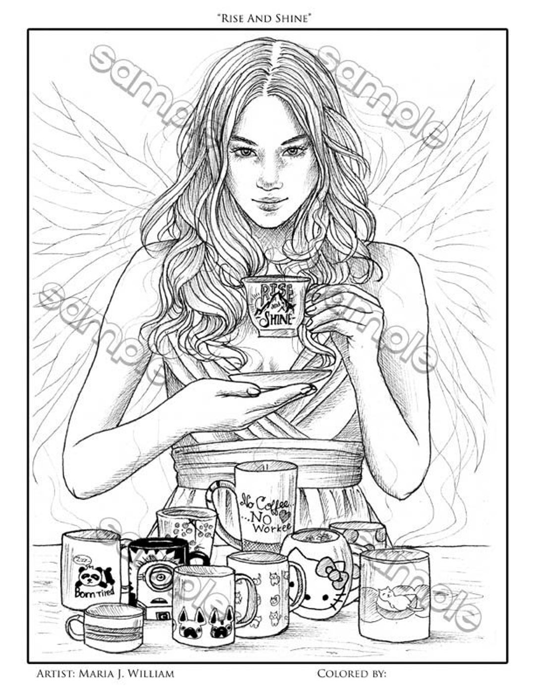 Coffee Angel Coloring Page by Maria J. William, Instant PDF Download - Etsy