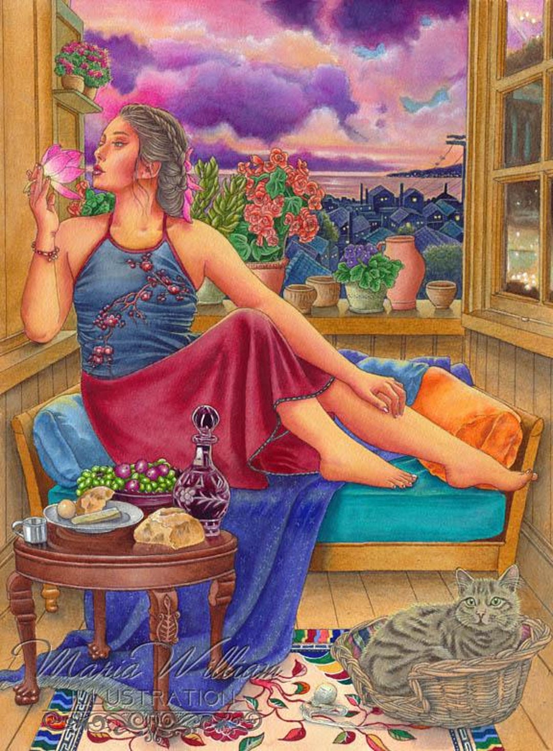 EQUANIMITY - Original Watercolor Painting, Beautiful Woman Relaxing ...