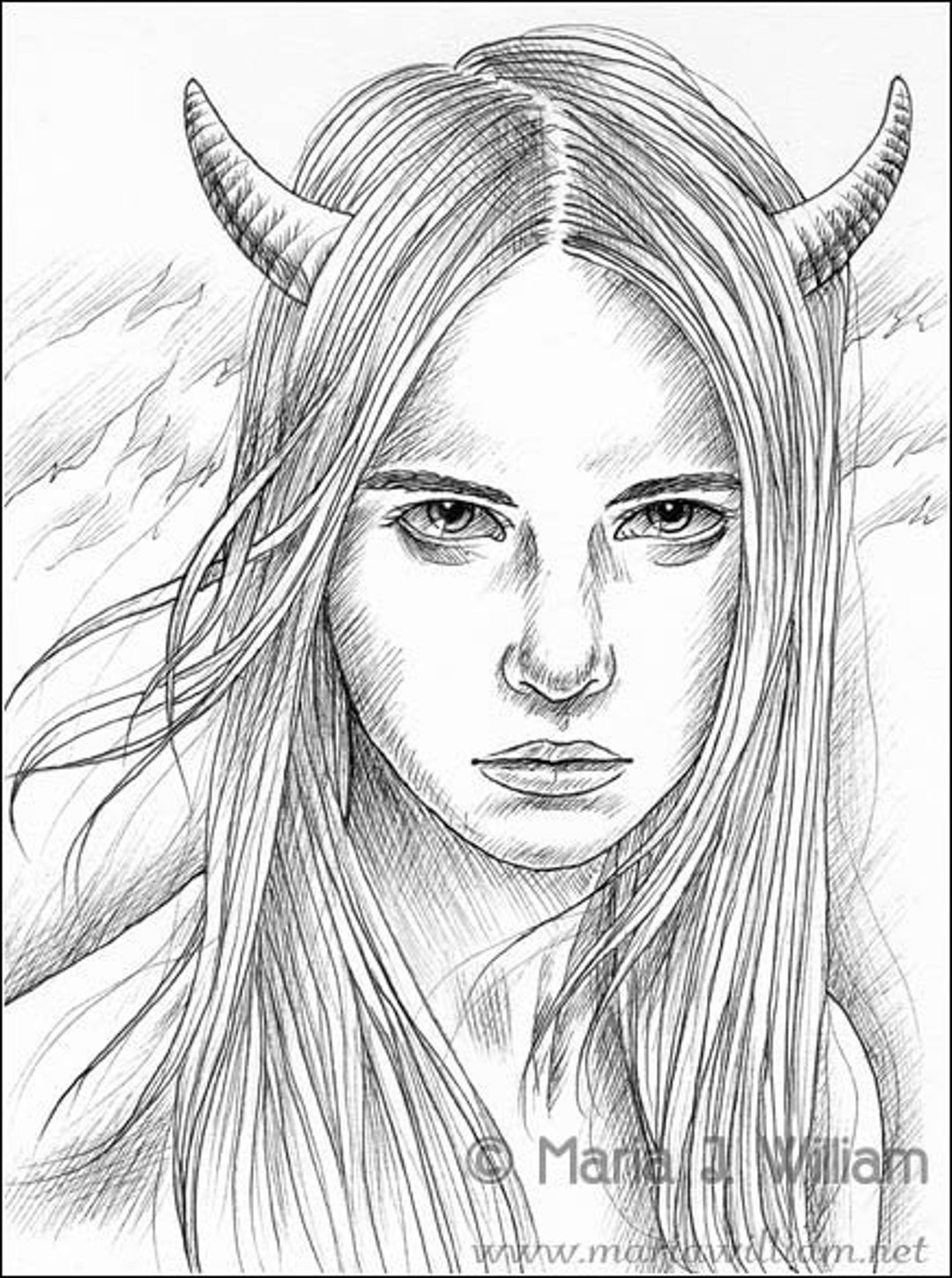 FORSAKEN - Original Ink Sketch, Gothic Art, Demon Girl by Maria William ...