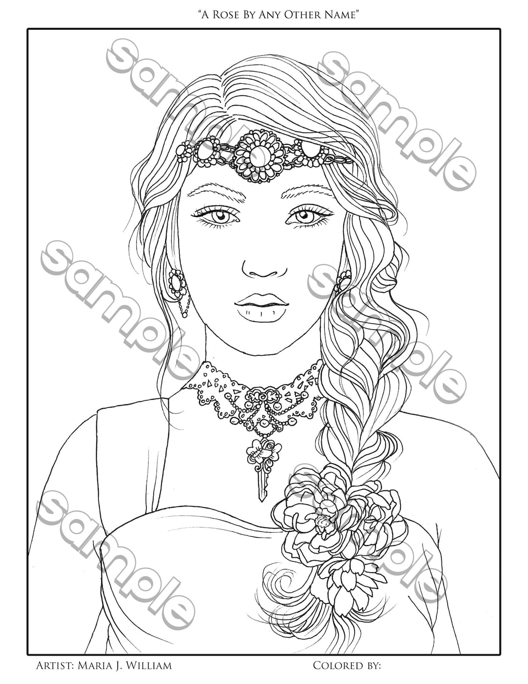 Beautiful Woman Portrait Coloring Page by Maria J. William, Instant PDF ...