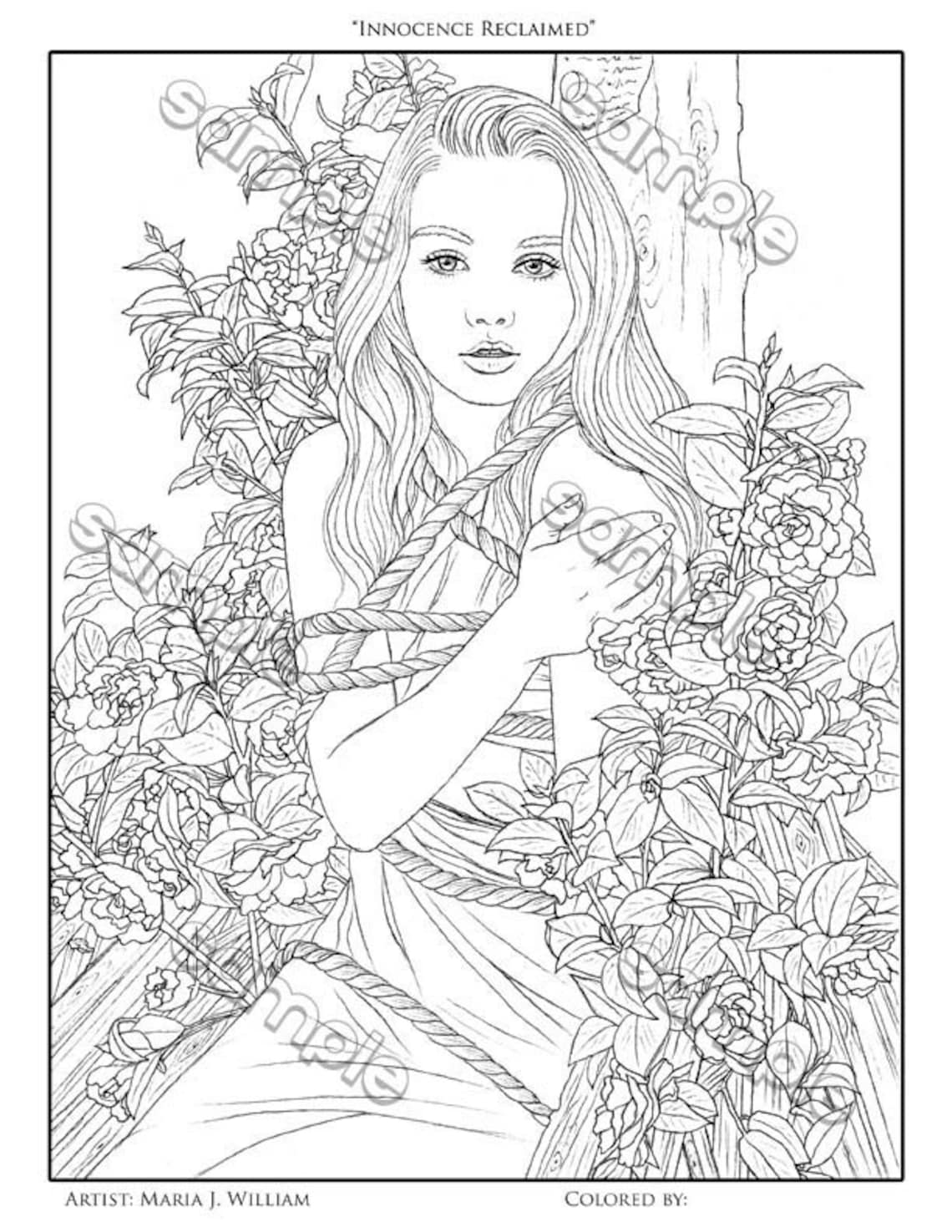 Fantasy Fairytale Princess & Roses Portrait Coloring Page by - Etsy