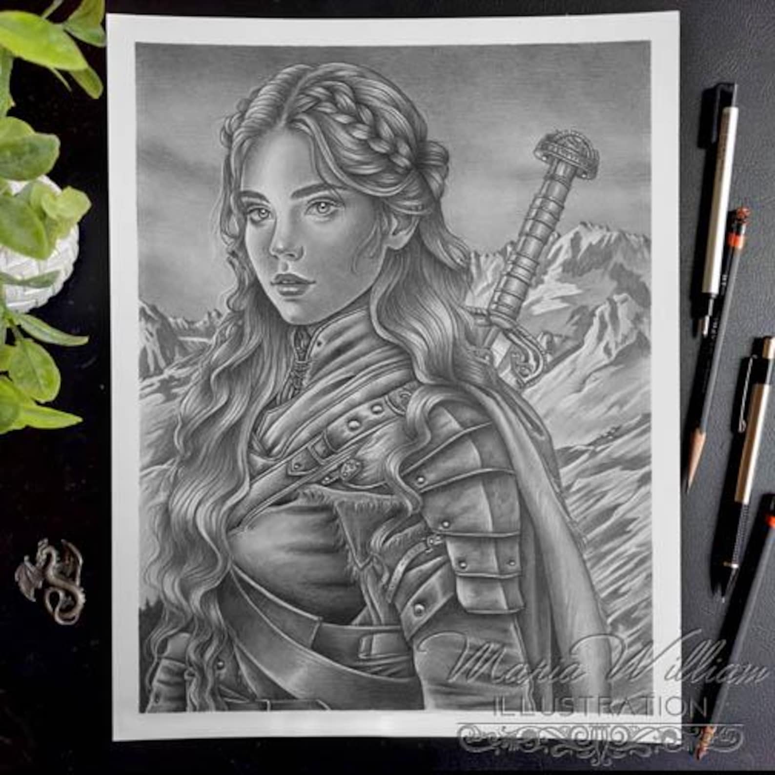 PERMAFROST - Original Graphite Drawing, Beautiful Viking Woman and ...
