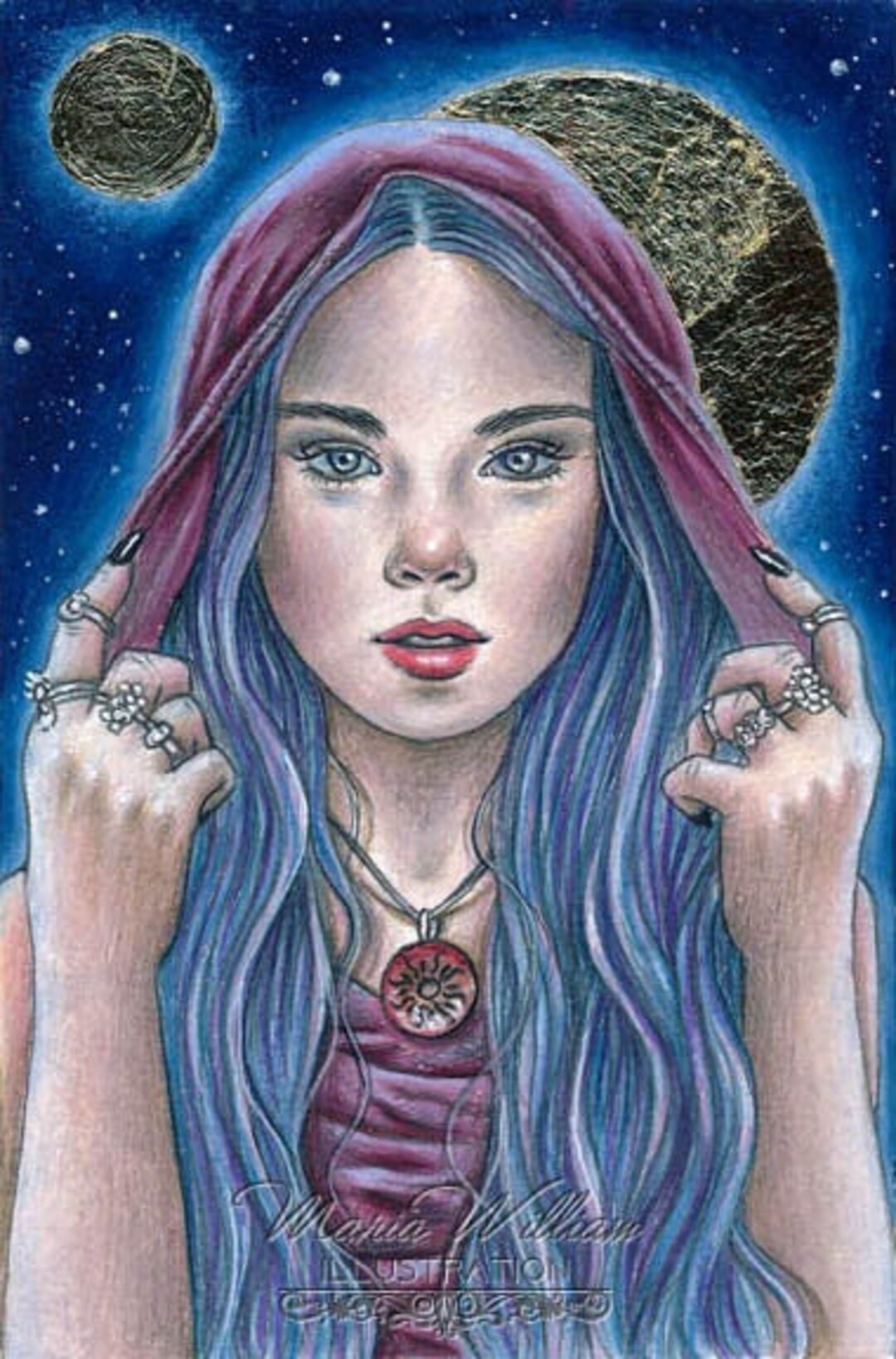 ASCENT - Original Colored Pencil Drawing, Beautiful Witchy Woman ...