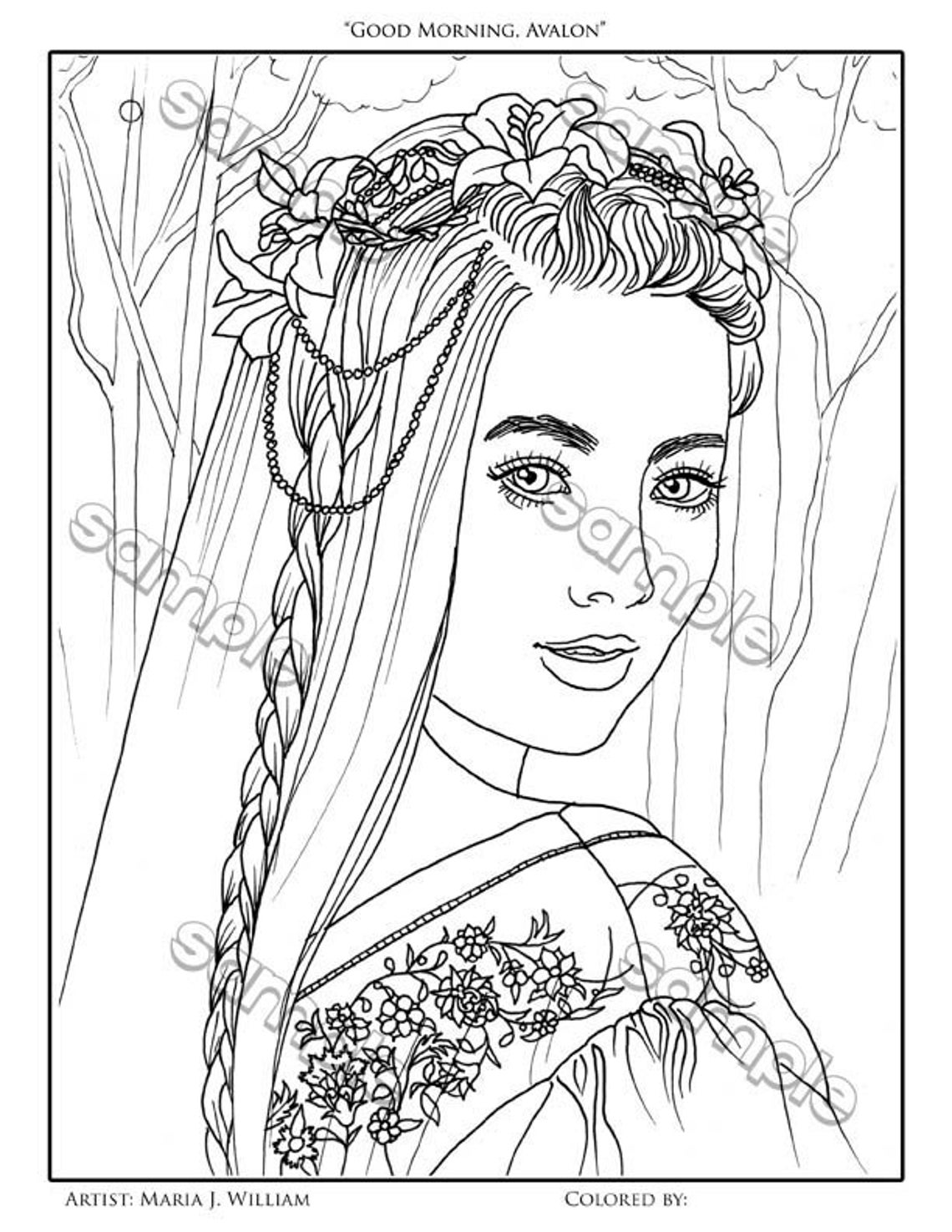 Morgan Le Fay Fantasy Portrait Coloring Page by Maria J. | Etsy
