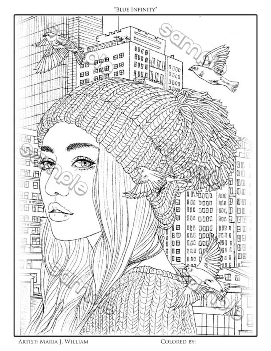 Winter City Girl Portrait Coloring Page by Maria J. William, Instant ...